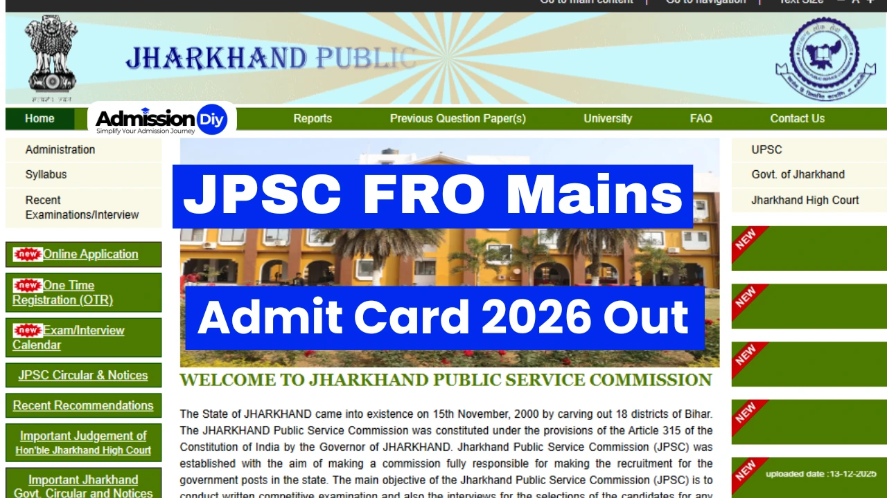 JPSC FRO Mains Admit Card 2026 Released: Download at jspc.gov.in